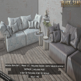 Second Life Marketplace - Black . Sand Arcadia Sofa FATPACK Set