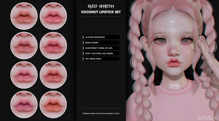 Second Life Marketplace Dazed Coconut Lipstick Set Lel Evox 7867