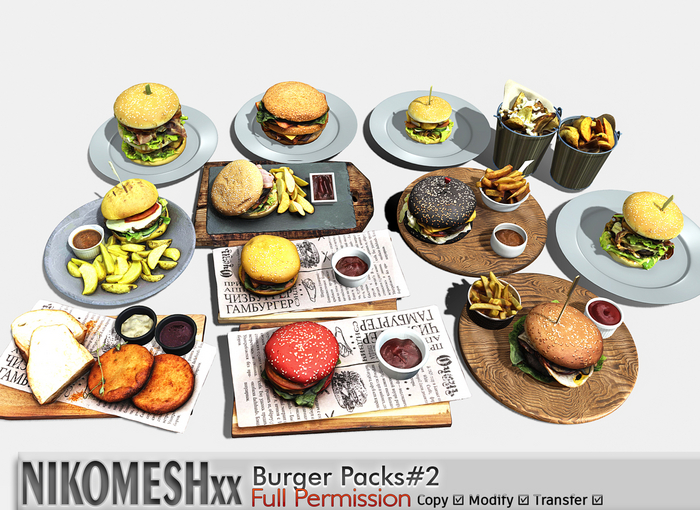 Second Life Marketplace - ::NIKOMESH::Full Permission Burger Packs#2