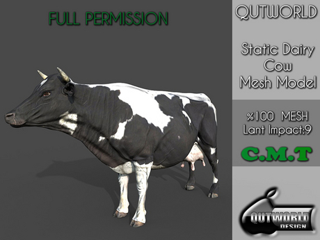 Second Life Marketplace - .::QUTWORLD Static Dairy Cow Mesh Model::.FP