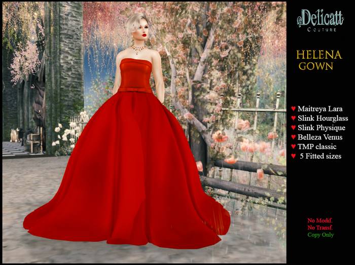 Second Life Marketplace - #PROMO#Delicatt Couture -Hellena Dress Gown -Red