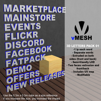 Second Life Marketplace - vMESH - 3D Letter Pack 01