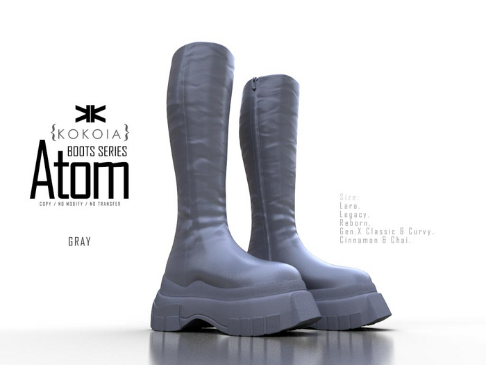 Second Life Marketplace - Atom :: Woman Boots :: Gray :: {kokoia}