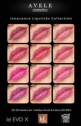 Second Life Marketplace - Avele- Innocence Lipsticks Collection/lLel x ...