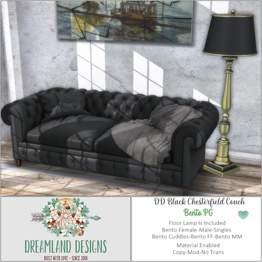 Second Life Marketplace - DD Black Chesterfield Couch-PG/ADD