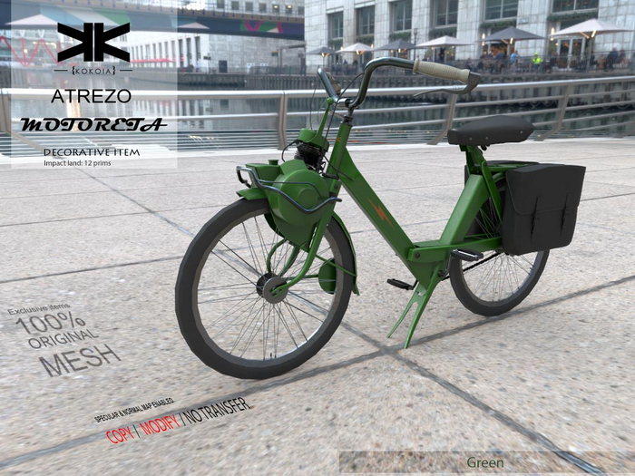 Second Life Marketplace - Atrezzo :: Motoreta :: Green :: {kokoia}
