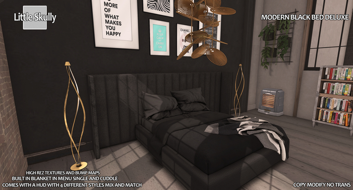 Second Life Marketplace - [LS] MODERN BLACK BED DELUXE FURNITURE BENTO PG