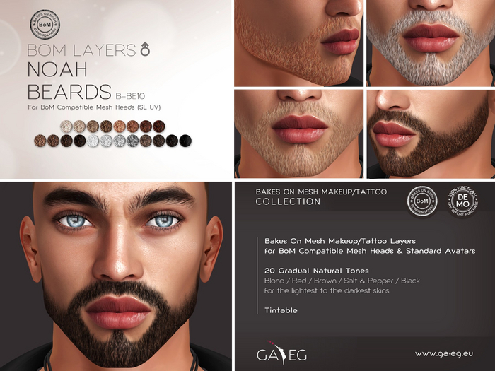Second Life Marketplace - [GA.EG] Beards - B-BE10 Noah - BOM [SL]