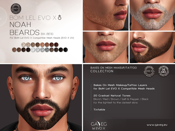 Second Life Marketplace - NEW !!! [GA.EG] Beards - BX-BE10 Noah - BOM ...