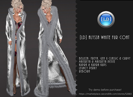 Second Life Marketplace - [LD] Alyssa White Fur Coat