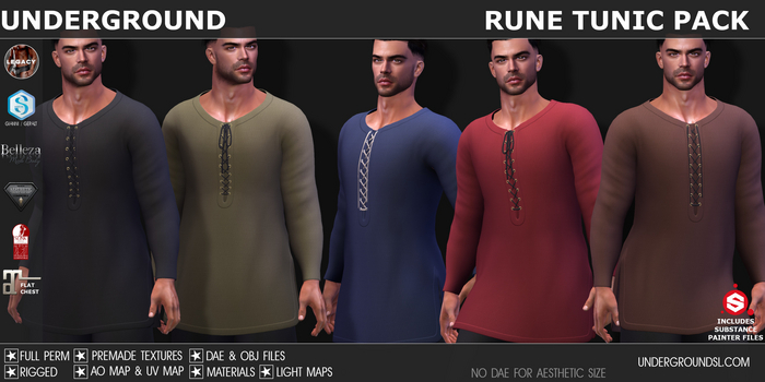 Second Life Marketplace - [UG MESH] RUNE TUNIC PACK - FULL PERM