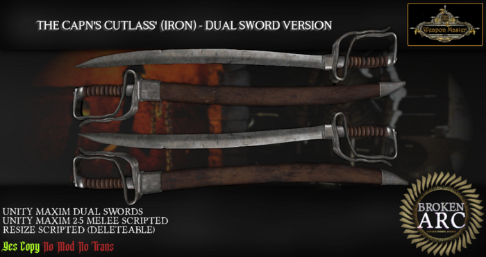 Second Life Marketplace - The Capn's Cutlass' (Iron) - Duals (Unity ...