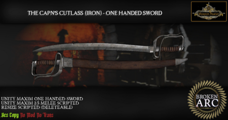 Second Life Marketplace - The Capn's Cutlass (Iron) - 1h Sword (Unity ...