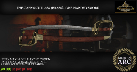 Second Life Marketplace - The Capn's Cutlass (Brass) - 1h Sword (Unity ...