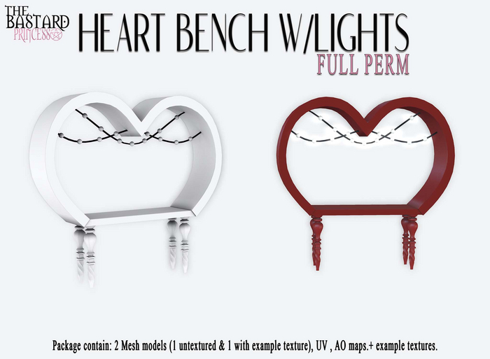 Second Life Marketplace - The Bastard Princess - Heart Bench FP