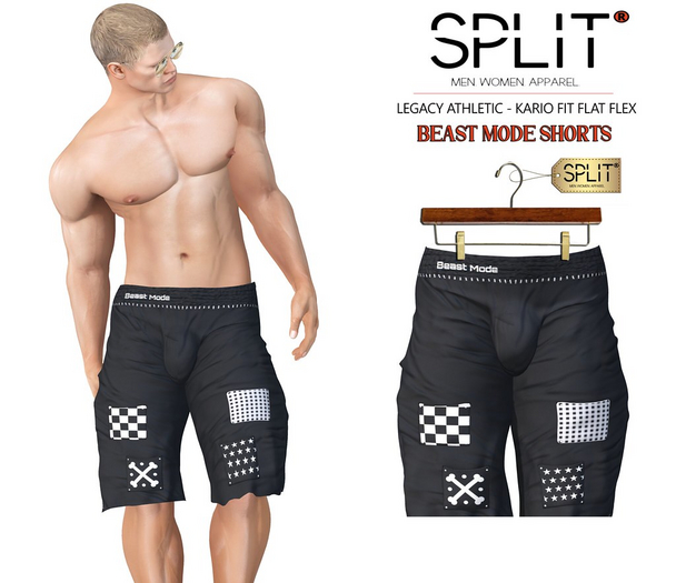 Second Life Marketplace - SPLIT APPAREL - Beast Mode Shorts Black/White