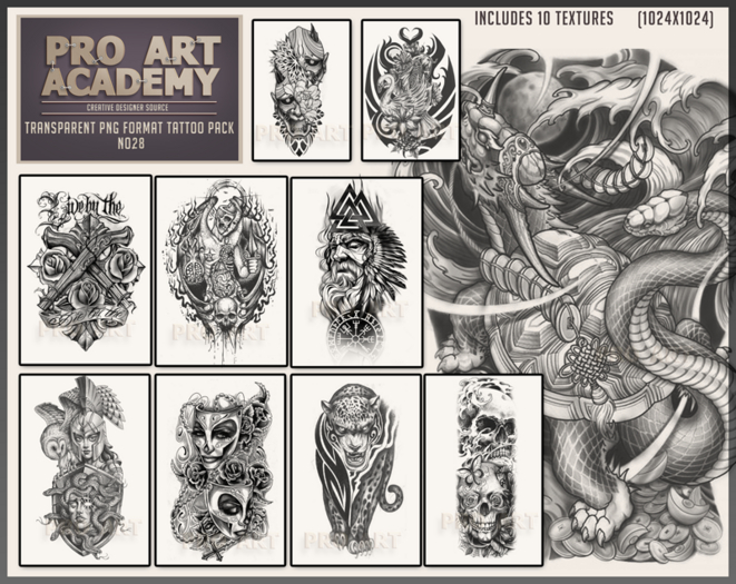 Second Life Marketplace - * PAA / Tattoo Textures Pack No.28