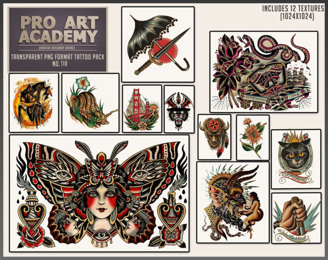 Second Life Marketplace - * PAA / Tattoo Textures Pack No.110