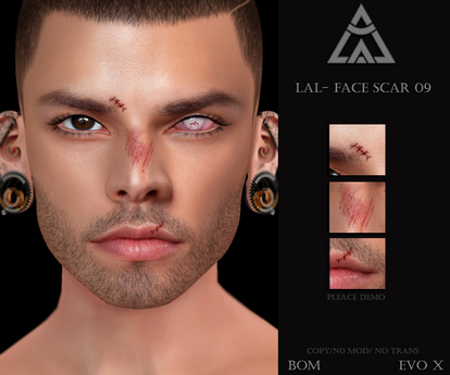 Second Life Marketplace - LAL-FACE SCAR 09 LELUTKA EVO X+BOM MALE
