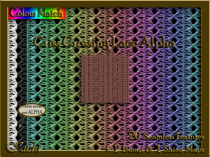 Second Life Marketplace - Criss Crossing Lace Alpha Seamless Texture Pack