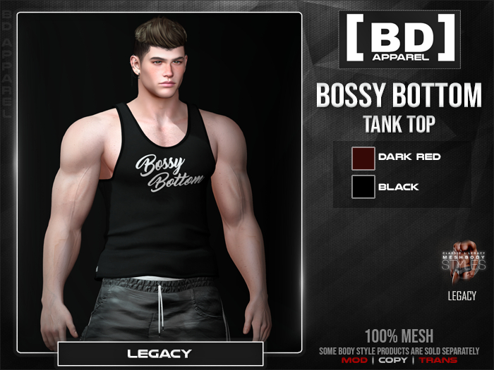 Second Life Marketplace - [BD] Apparel | Bossy Bottom Tank Top - LEGACY
