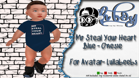 Second Life Marketplace - OH BOY!.ONESIE MR STEAL YOUR HEART - BLUE (hud)