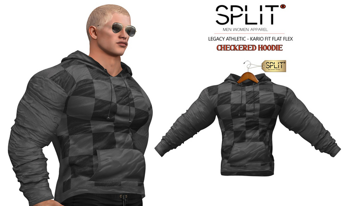 Second Life Marketplace - SPLIT APPAREL - Checkered Hoodie Grey/Black