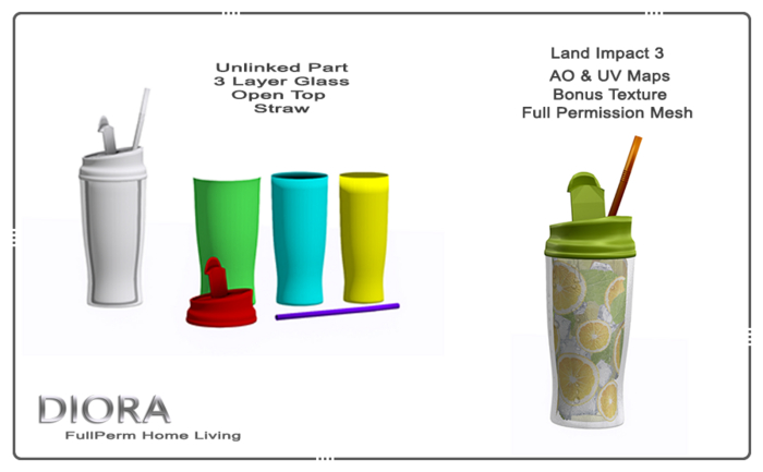Second Life Marketplace - DIORA FullPerm Open Tumbler With Straw