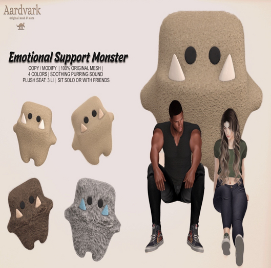 Second Life Marketplace - Aardvark : Emotional Support Monsters Plush ...