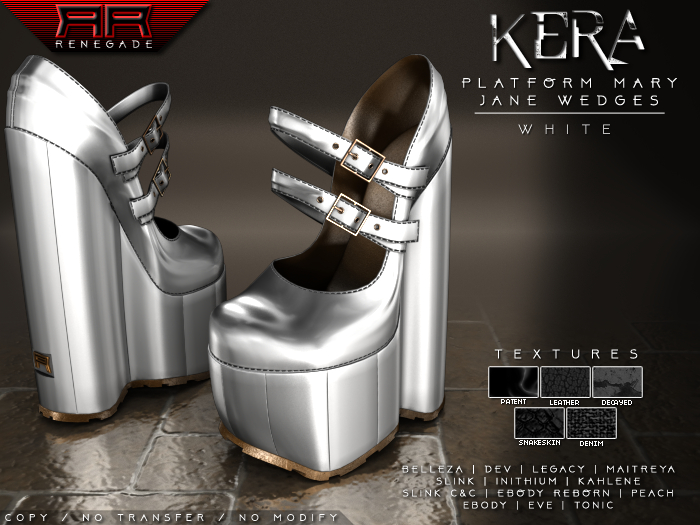 Second Life Marketplace - [Renegade] Kera Mary Jane Platform Wedges - White