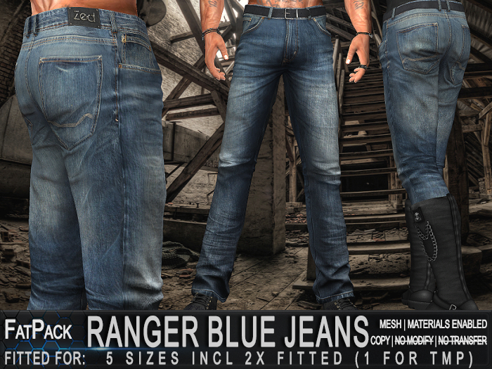 Second Life Marketplace - FATPACK - ZED 3x Ranger Blue Jeans & Belts ...