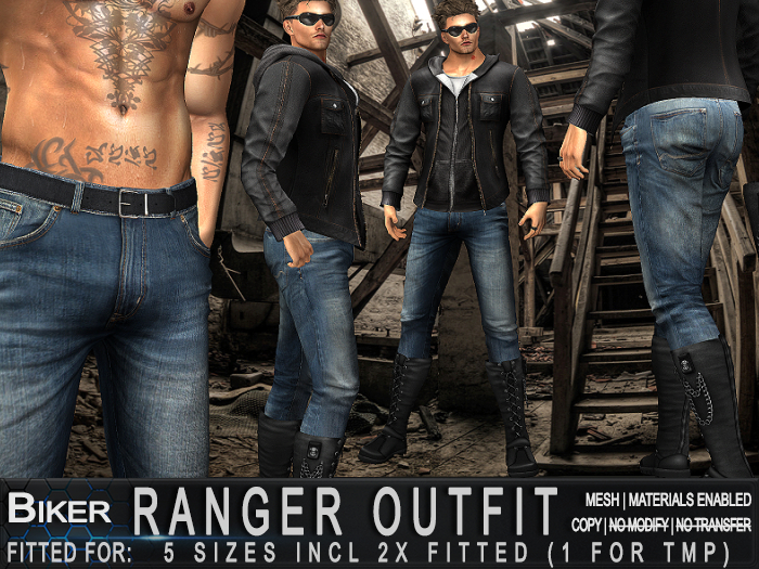 Second Life Marketplace - ZED MESH Biker Ranger Outfit: StovePipe Jeans ...