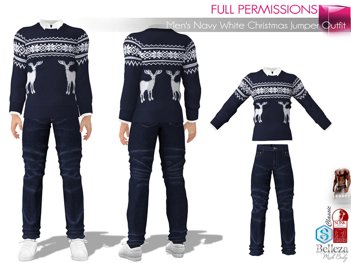 Second Life Marketplace - SAVE! 2IN1 MI Men's Navy White Christmas ...