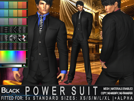 Second Life Marketplace - ZED MESH MATERIALS ENABLED: Black Power Suit ...