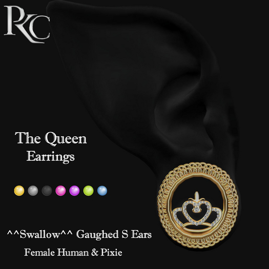 Second Life Marketplace - *PKC*^^Swallow^^ Gauged S ear The Queen Earrings