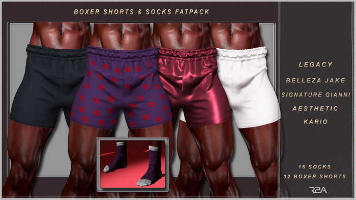 Second Life Marketplace - R2A-BOXER SHORTS & SOCKS FATPACK