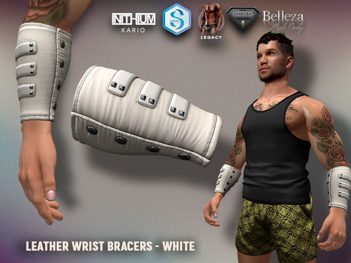 Second Life Marketplace - [7/11] Leather Wrist Bracers - White