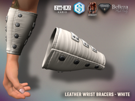 Second Life Marketplace - [7/11] Leather Wrist Bracers - White