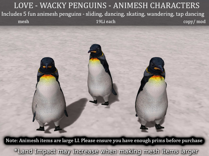 Second Life Marketplace - LOVE SUPERSTORE - WACKY PENGUINS - ANIMESH ...