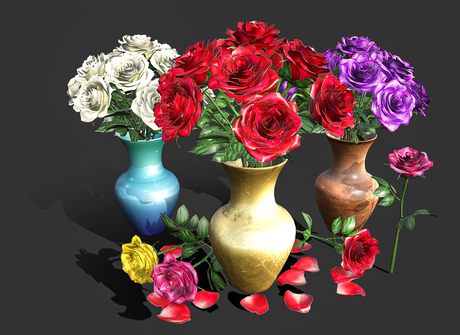 Second Life Marketplace - Art Studio.FULL PERM \\ Rose in Vase Packs