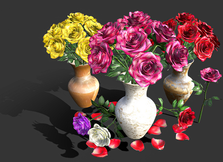 Second Life Marketplace - Art Studio.FULL PERM \\ Rose in Vase Packs