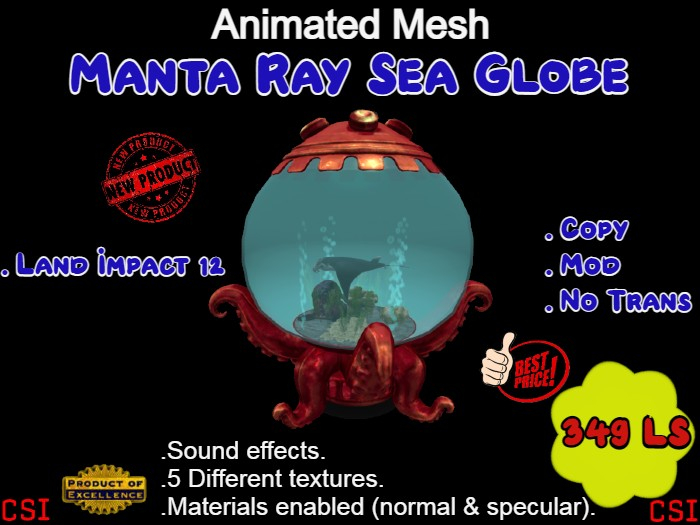 Second Life Marketplace - Manta Ray Sea Globe (box)