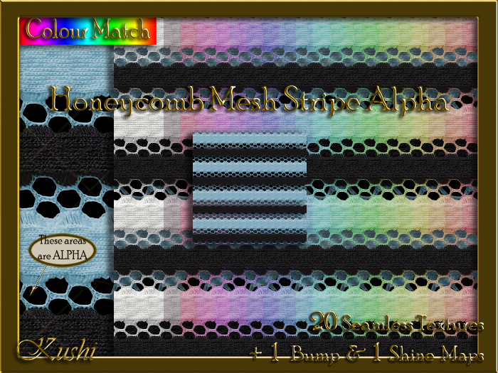 Second Life Marketplace - Honeycomb Mesh Stripe Alpha Seamless Texture Pack