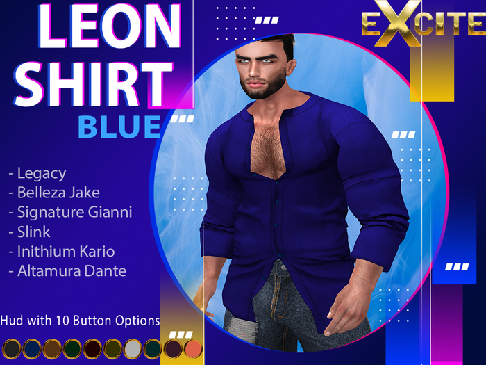 Second Life Marketplace - Excite Leon Shirt Blue