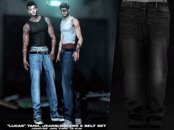 Second Life Marketplace - #Klubb "Lucas" Jeans [Black]