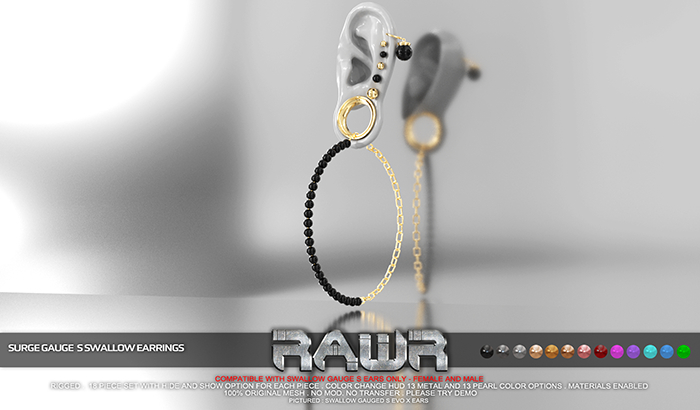Second Life Marketplace - RAWR! Surge Gauge S Earrings DEMO (add me)