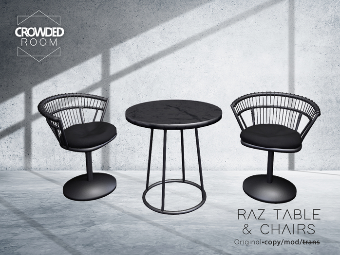 Second Life Marketplace - Crowded Room - Raz Table & Chairs - Black