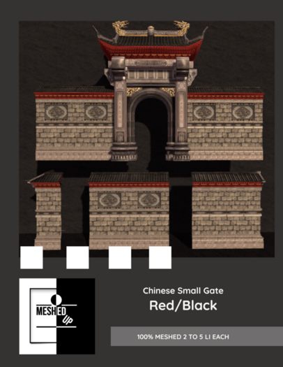 Second Life Marketplace - MeshedUp: Red_Black Chinese Small Gate & Wall ...