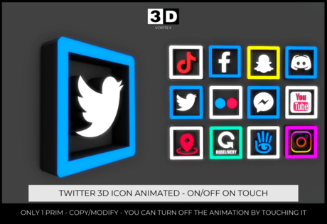 Second Life Marketplace - TWITTER 3D MESH - ON/OFF ANIMATION - SOCIAL ...