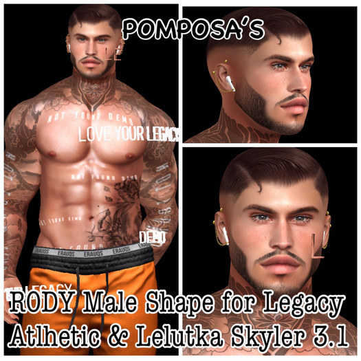 Second Life Marketplace - RODY Male Shape for Lelutka SKYLER 3.1 ...